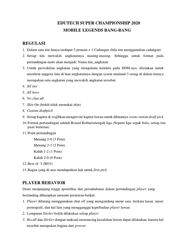 Regulasi Edutech Super Championship MLBB | PDF