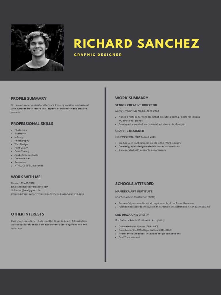 Yellow Grid Graphic Design Resume | PDF | Graphic Design | Design