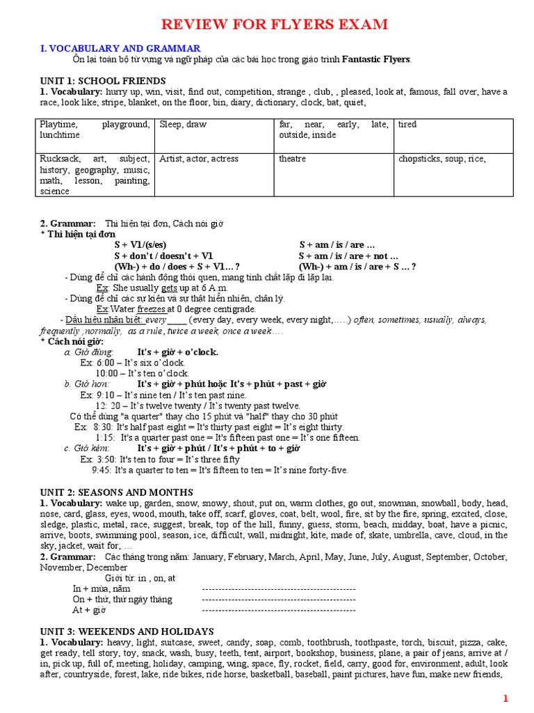 Review For FLYERS Exam (Ôn Thi Flyers) | PDF | Meal