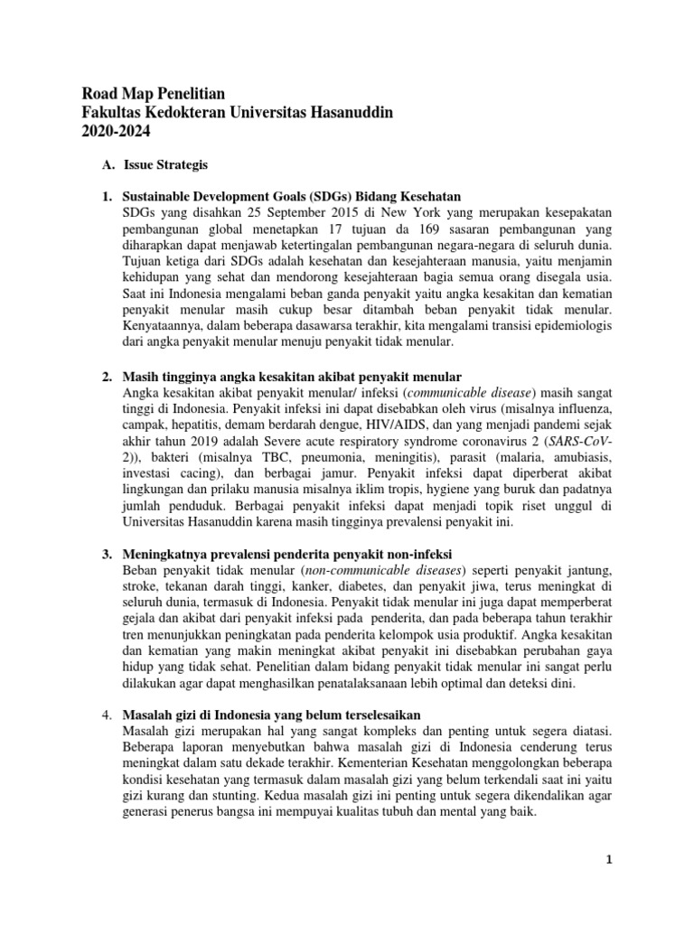 Road Map Penelitian FK Unhas 2020-2024 | PDF