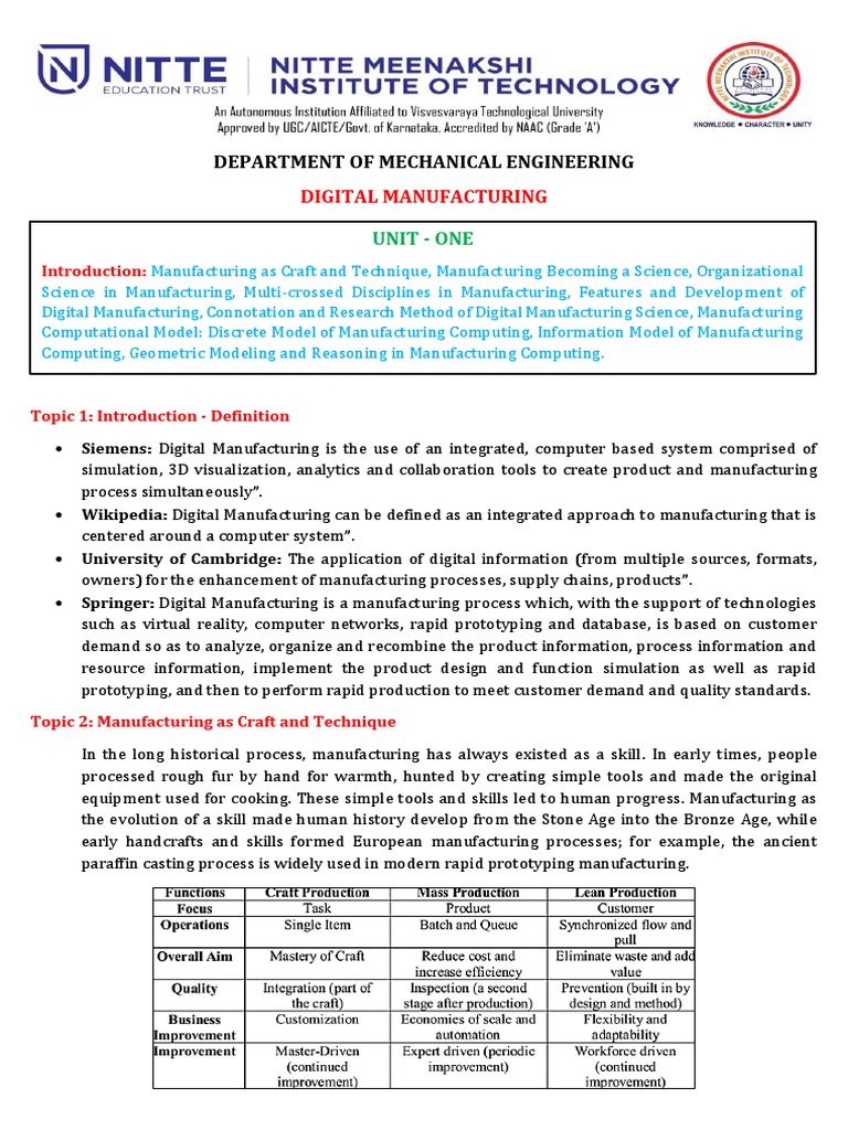 Digital Manufacturing Notes | PDF | Conceptual Model | Natural Selection