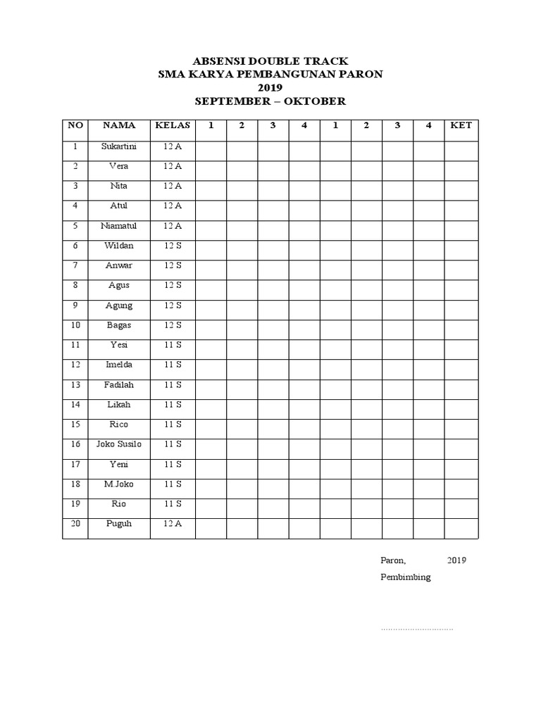 Absensi Double Track | PDF