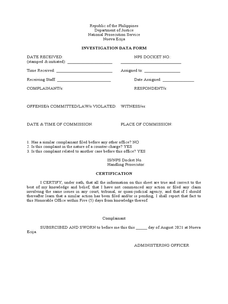 Investigation Data Form | PDF | Finance & Money Management | Social Science