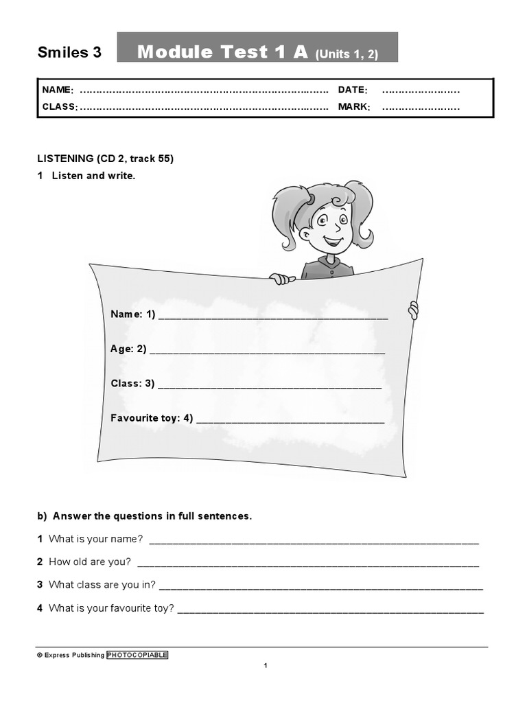 Smiles 3 Mod Test 1A | PDF | Writing Implements | Stationery