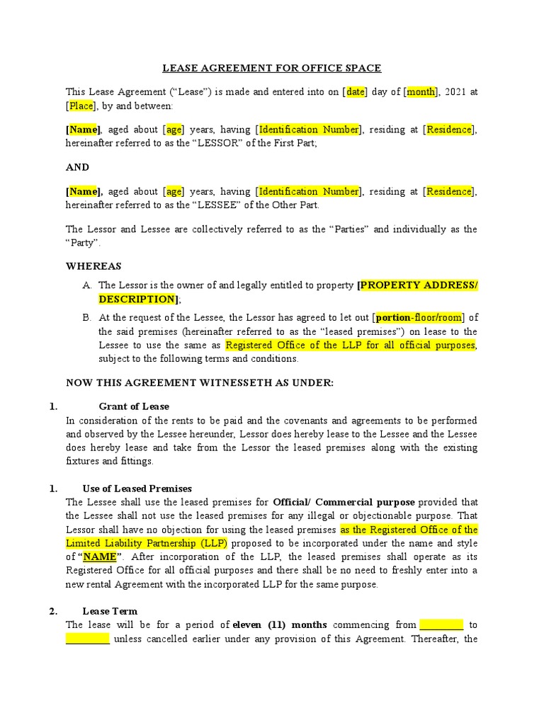 Lease Agreement For Office Space | PDF | Lease | Common Law