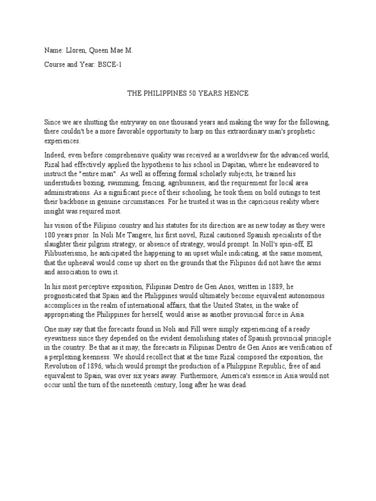 Rizal's Vision for the Philippines | PDF | Philippines