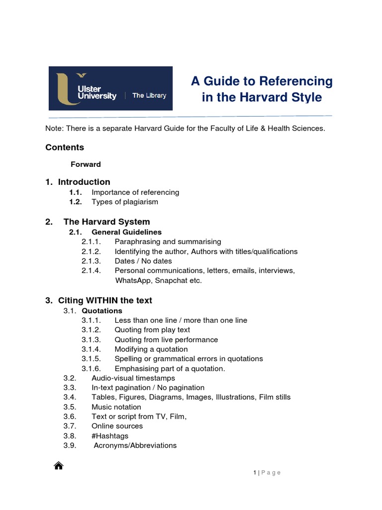 2020 Full Guide To Ulster Harvard Referencing | PDF | Plagiarism | Citation