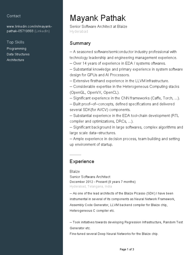 Senior Software Architect Mayank Pathak: Experienced in AI processors ...