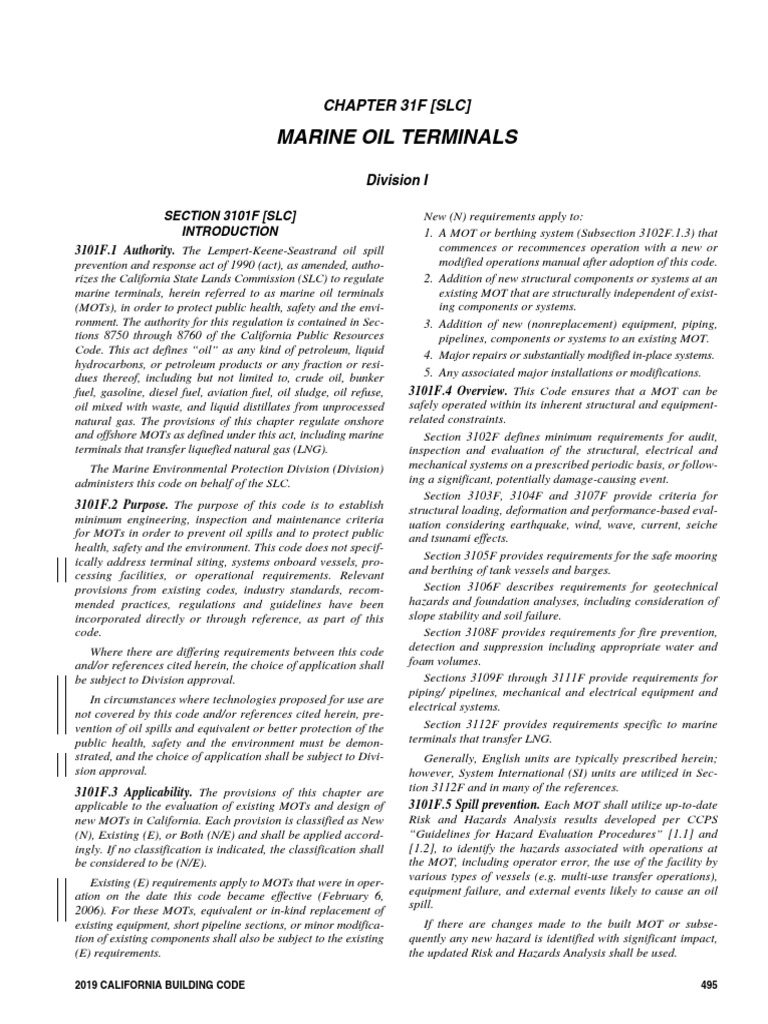 2019 - Chapter 31F Marine Oil Terminals 3 | PDF | Petroleum | Oil