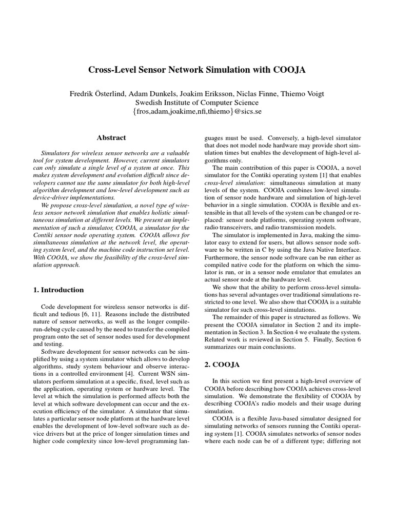 Cross-Level Sensor Network Simulation With COOJA | PDF | Simulation | Wireless Sensor Network