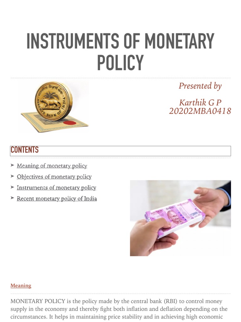 Instruments of Monetary Policy | PDF | Reserve Bank Of India | Monetary ...
