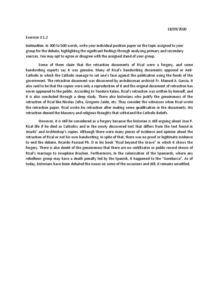 Instruction. in 300 To 500 Words, Write Your Individual Position Paper ...