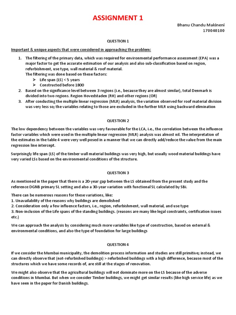 Assignment No - 1 - Bhanu Chandu Makineni | PDF | Linear Regression | Regression Analysis