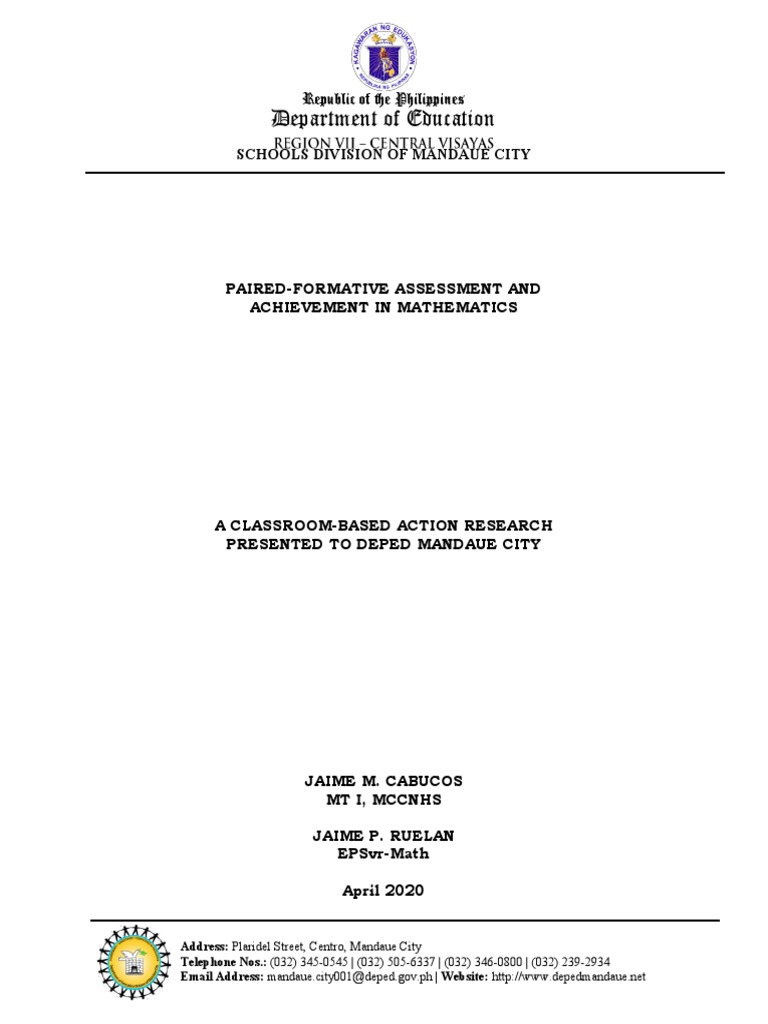 Classroom Based Action Research Paired Formative Assessment | PDF ...