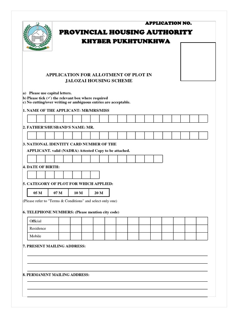 Jalozai Housing Scheme Application Form | PDF | Identity Document | Justice
