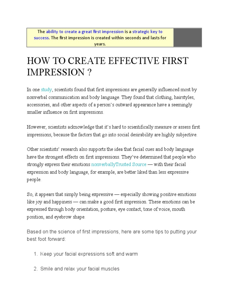 DAY 1 HOW TO CREATE EFFECTIVE FIRST IMPRESSION (Notes) | PDF
