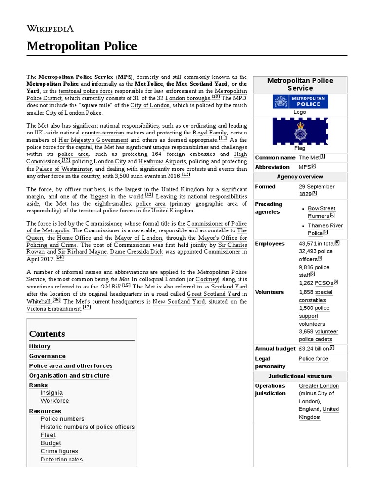 Metropolitan Police Service | PDF | Law Enforcement | Crime & Violence