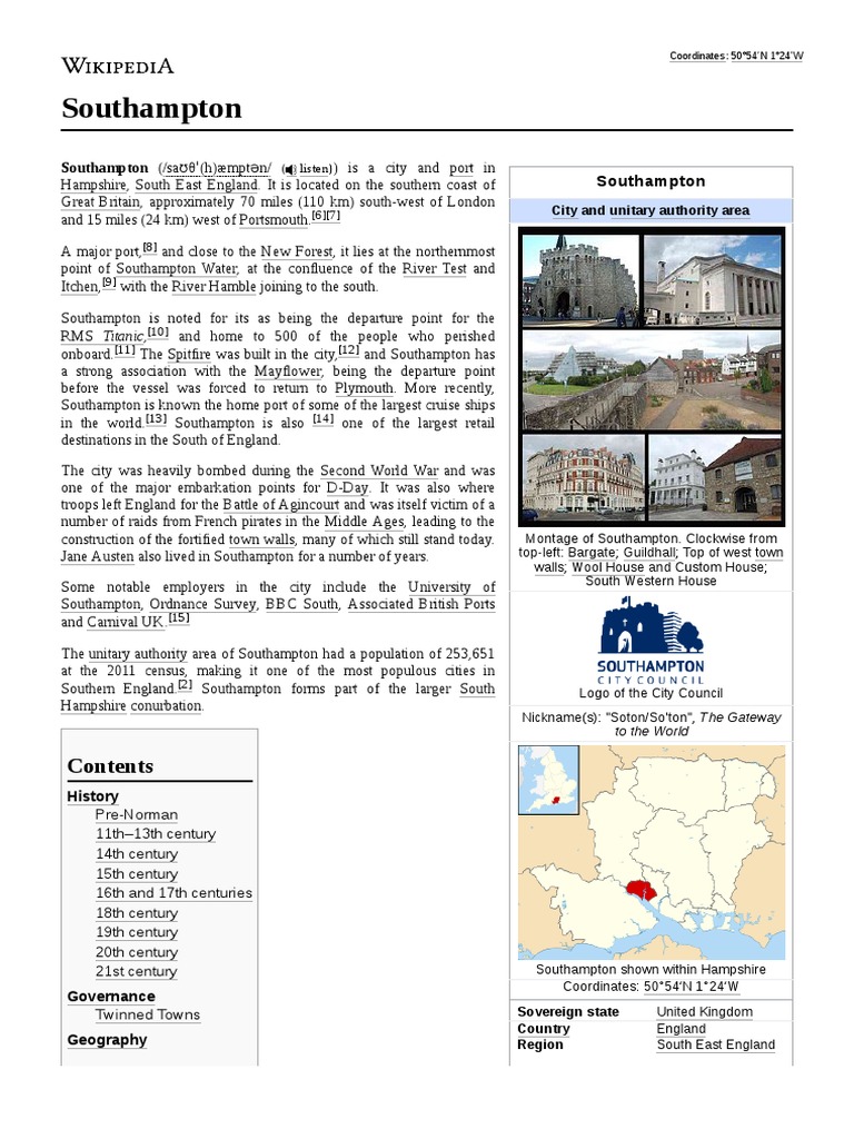 Southampton (/sa | PDF | Hampshire