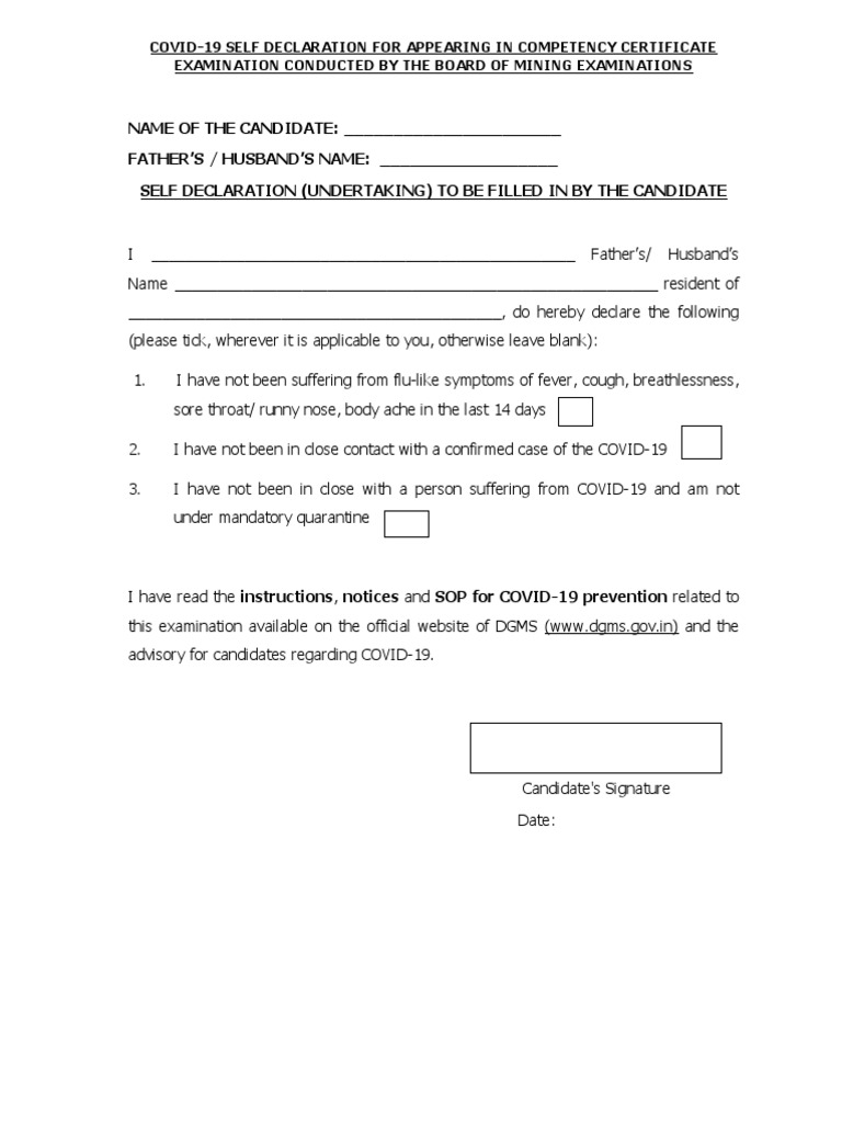 Covid 19 Self Declaration | PDF