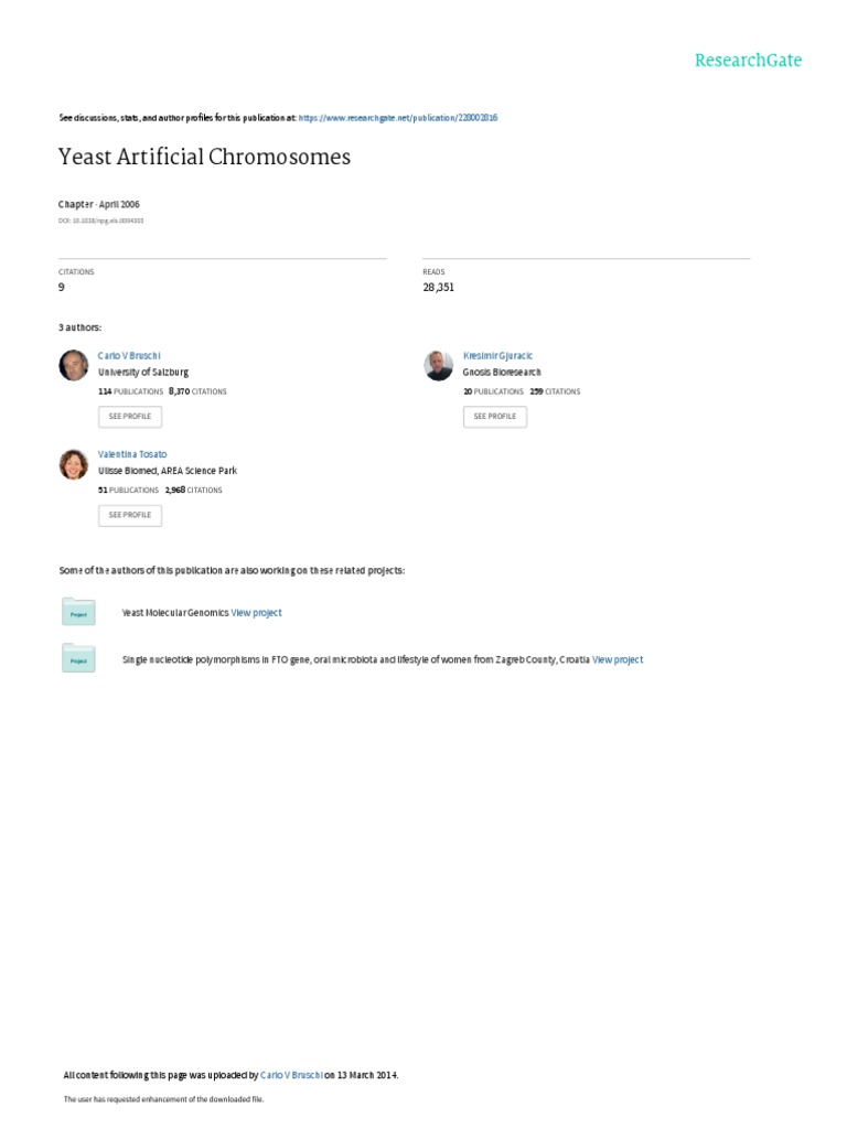 Yeast Artificial Chromosomes | PDF | Molecular Cloning | Plasmid