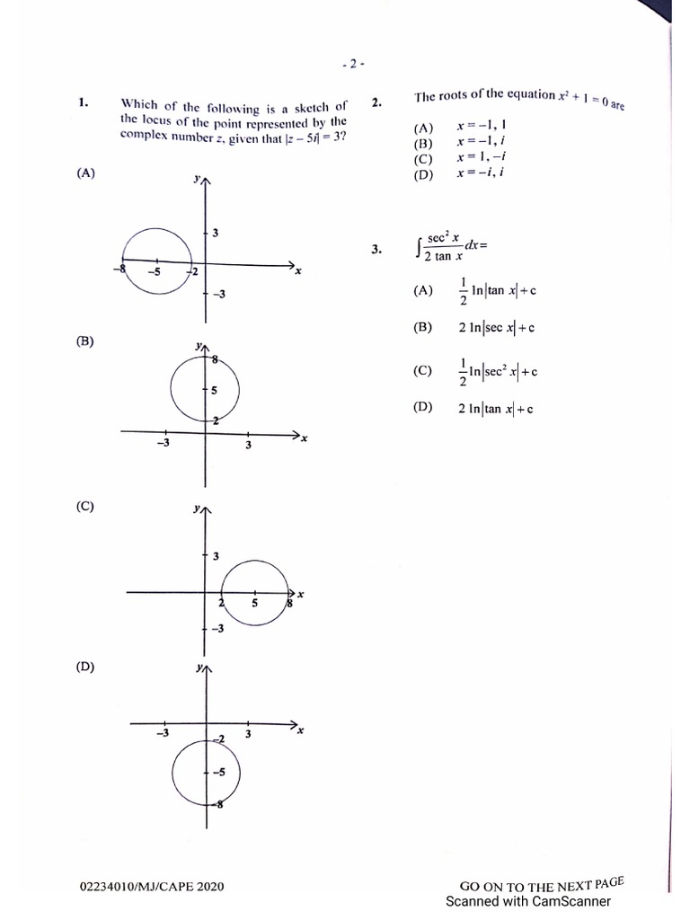 Cape Pure Math U2 p1 2020 | PDF