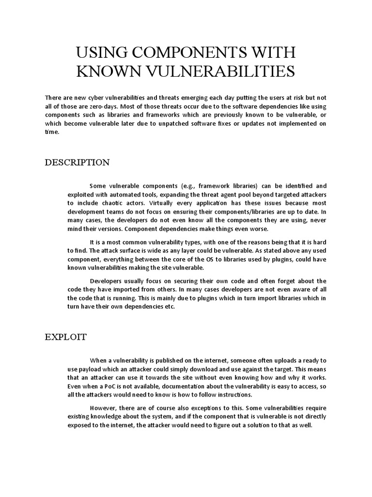 Using Components With Known Vulnerabilities | PDF | Vulnerability ...