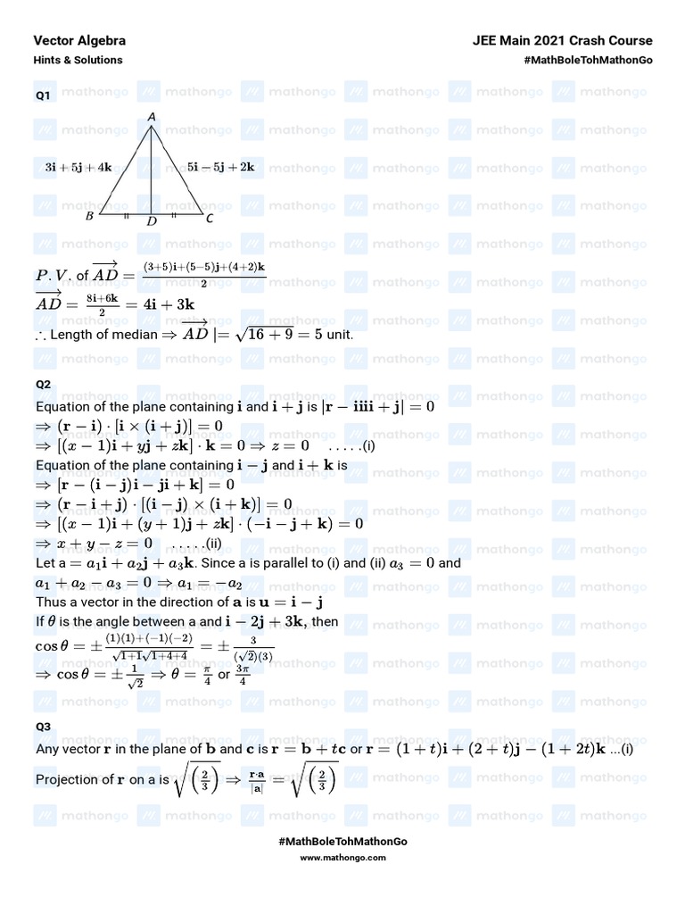 DPP Vector Algebra Solution Mathongo | PDF | Mathematical Concepts | Linear Algebra
