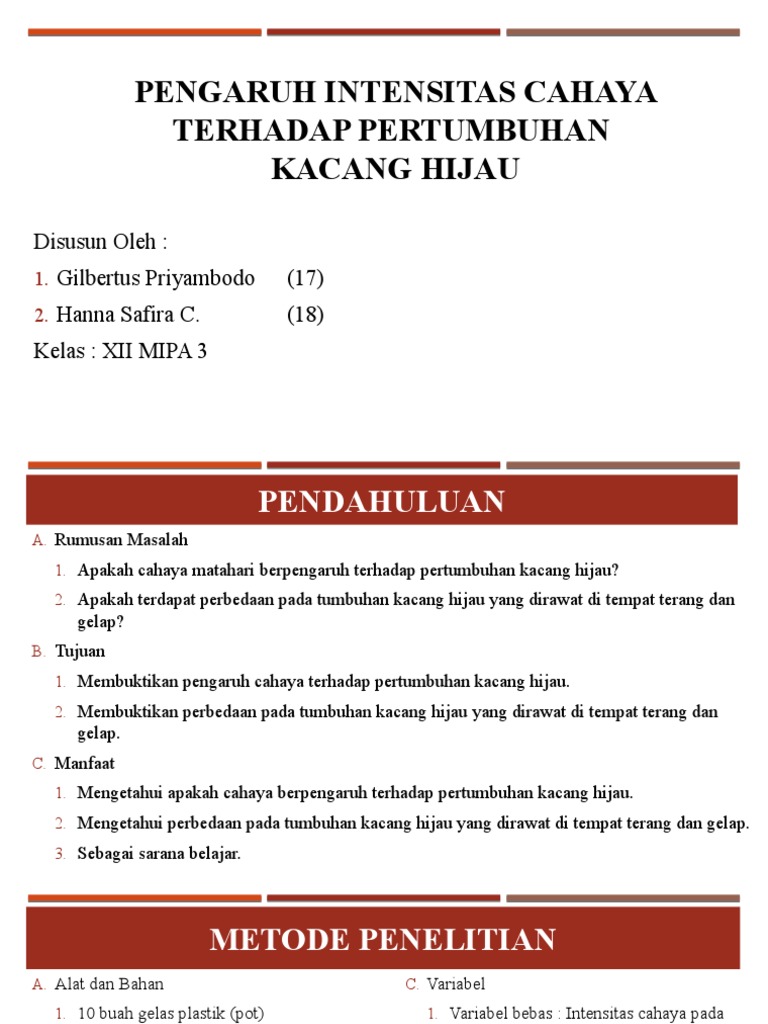 Laporan Percobaan, Pengaruh Intensitas Cahaya Terhadap Pertumbuhan ... Laporan Percobaan, Pengaruh Intensitas Cahaya Terhadap Pertumbuhan ...