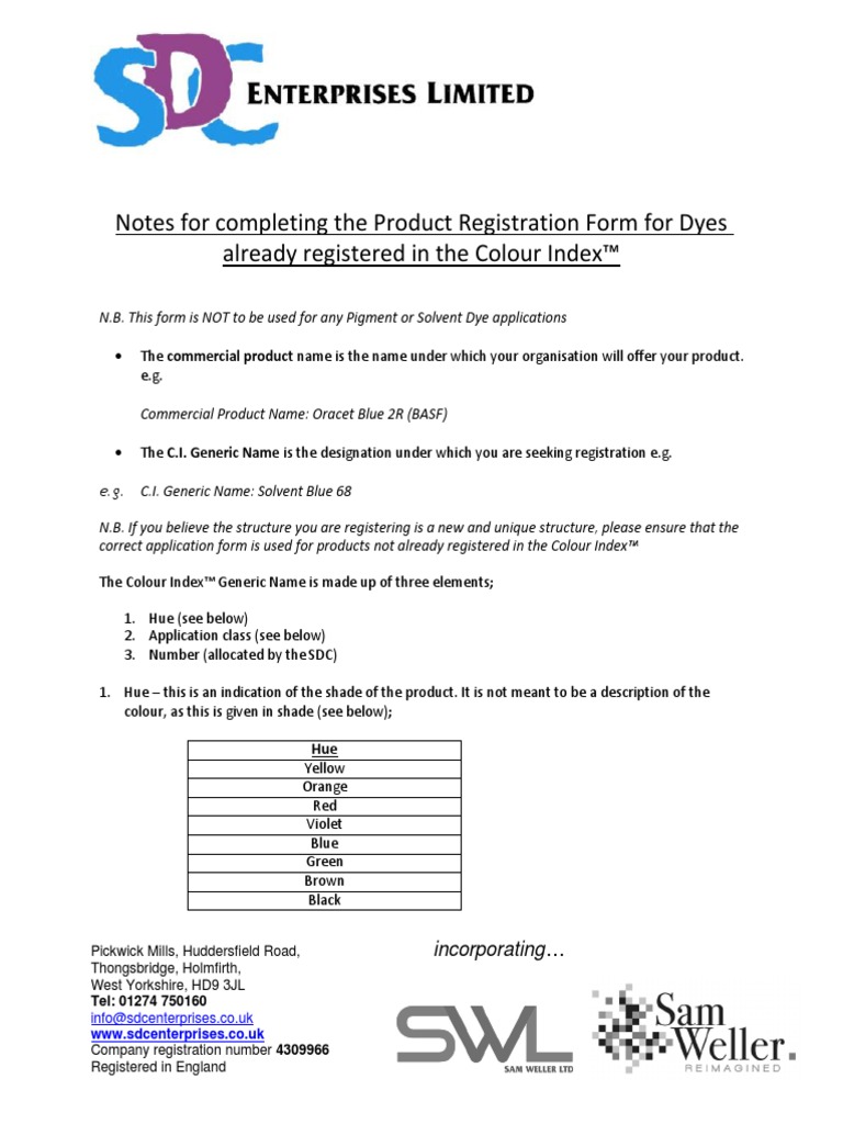 Completing Colour Index Application Form Dyes 2013 Final | PDF | Blue ...