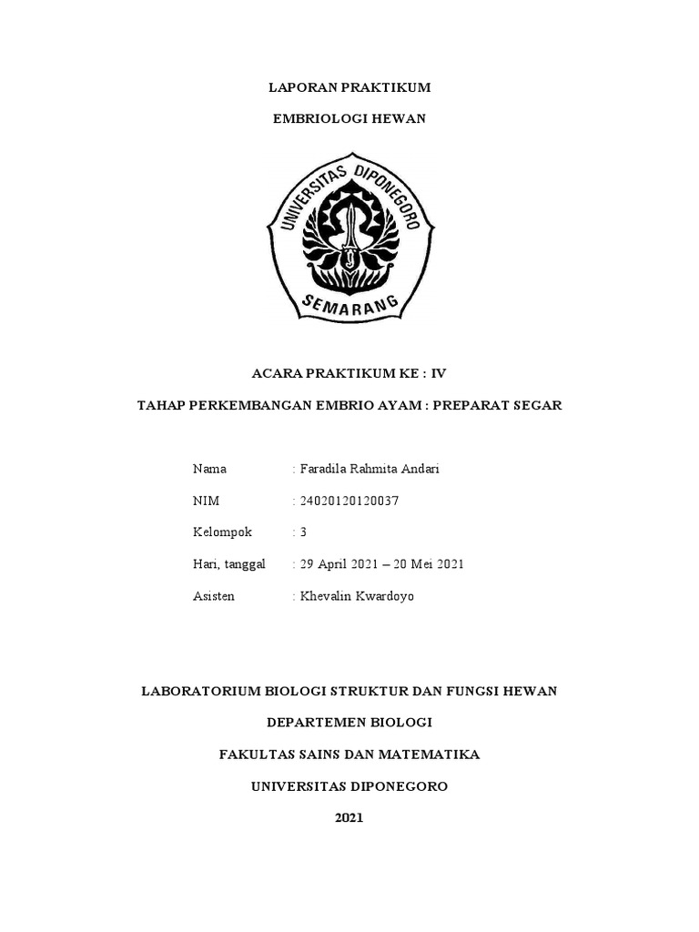 Tahap Perkembangan Embrio Ayam Preparat Segar | PDF