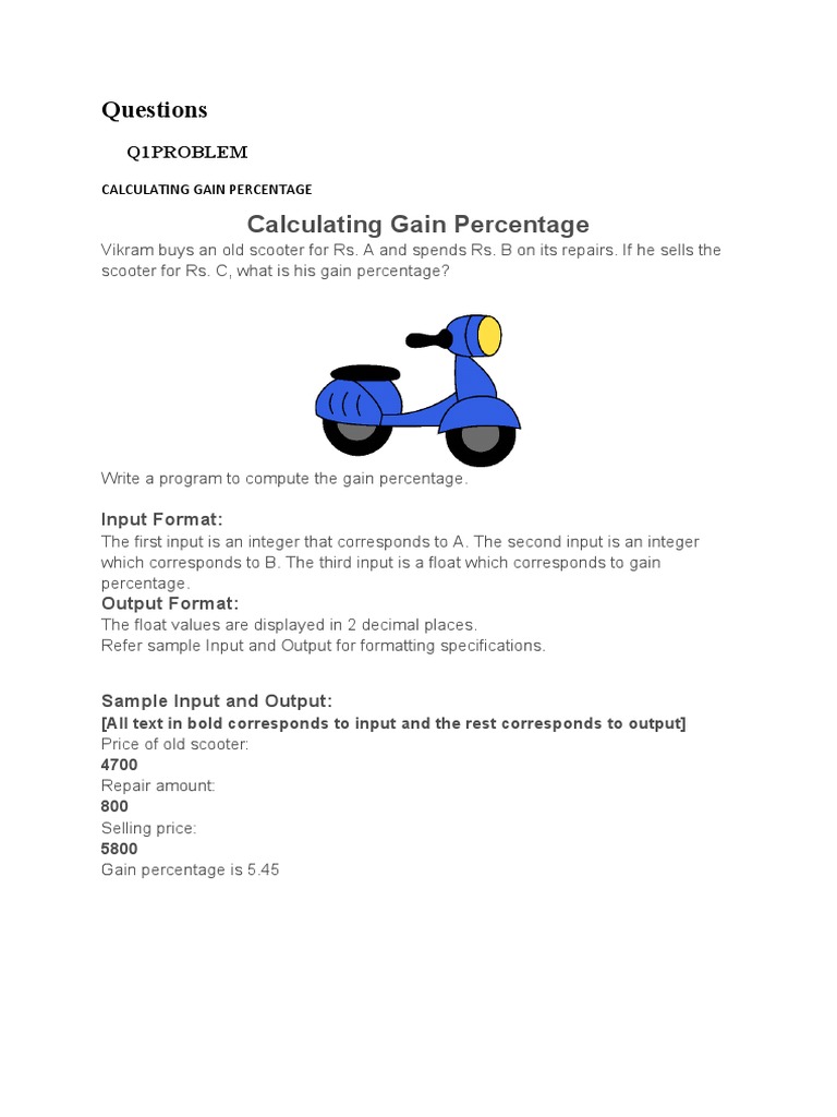Questions: Calculating Gain Percentage | PDF | Percentage | Arithmetic