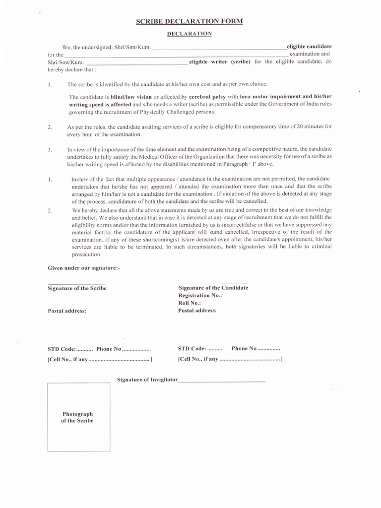 Scribe Declaratin Form | PDF