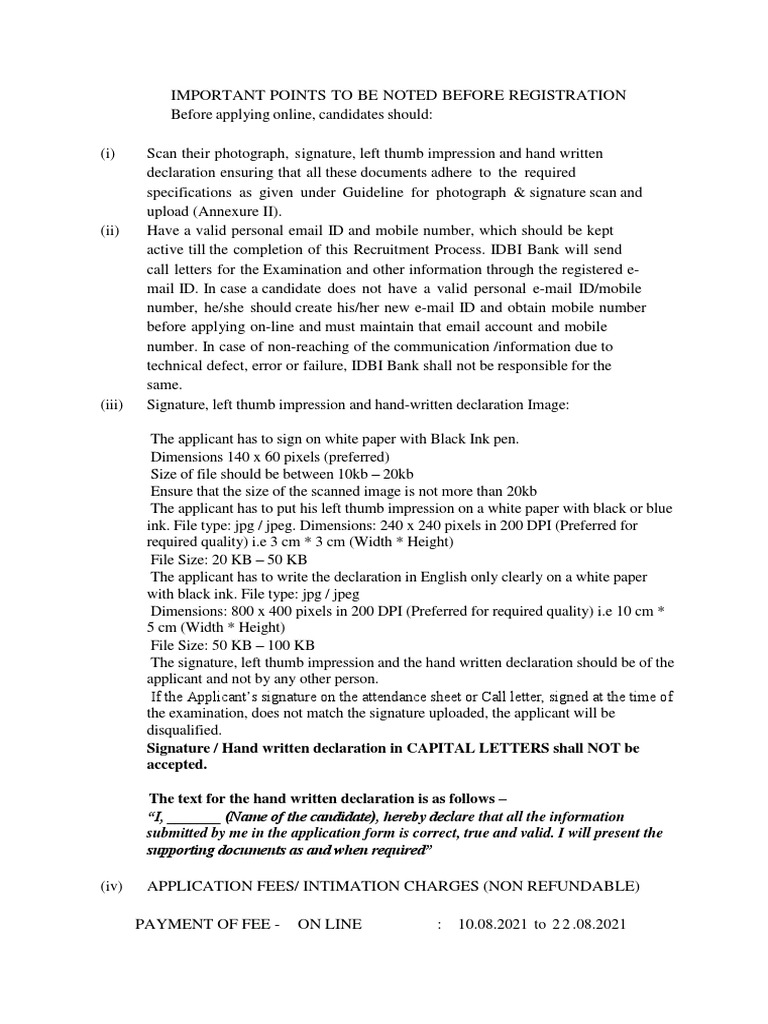 Signature / Hand Written Declaration in CAPITAL LETTERS Shall NOT Be ...