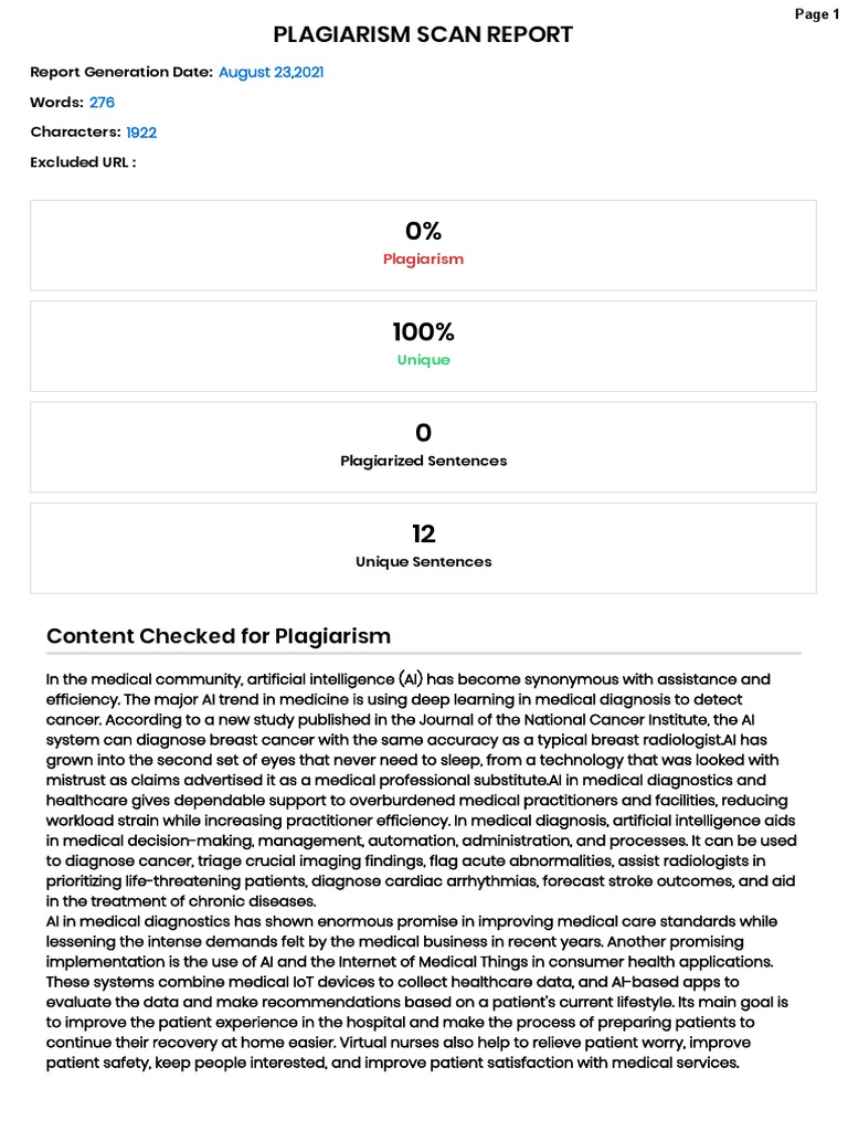 Plagiarism Scan Report: Content Checked For Plagiarism | PDF | Health ...