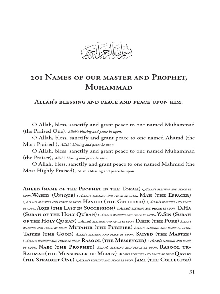 201 Names of Prophet Muhammad | PDF | Prophets And Messengers In Islam ...