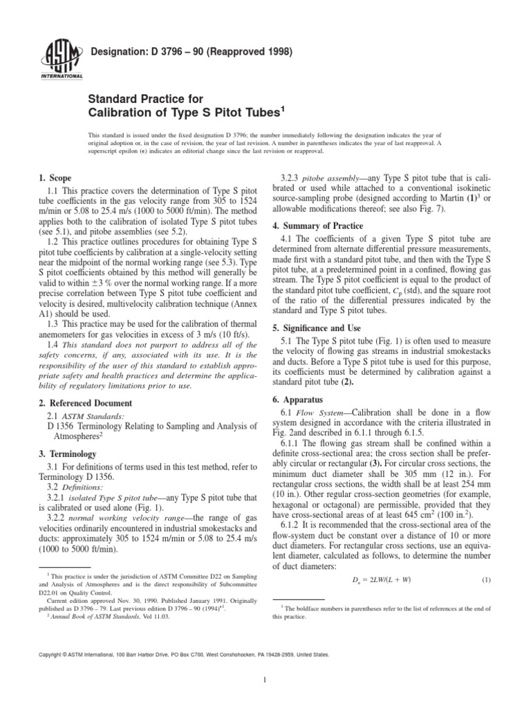 Calibration of Type S Pitot Tubes: Standard Practice For | PDF | Metrology
