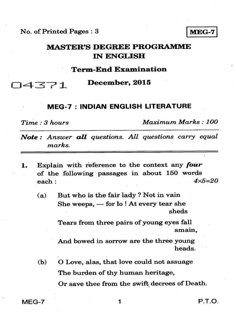 MEG-7 Ignou Previous Question Paper | PDF