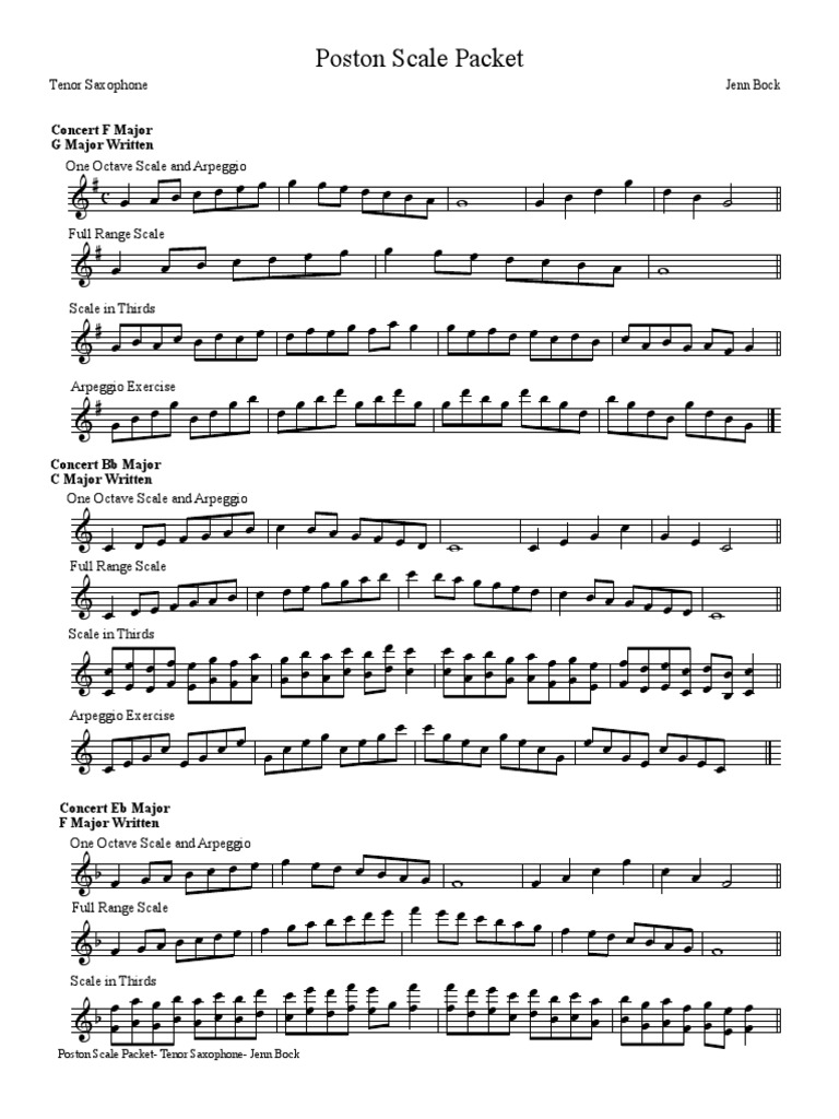 Poston Scale Packet: Concert F Major G Major Written | Download Free ...