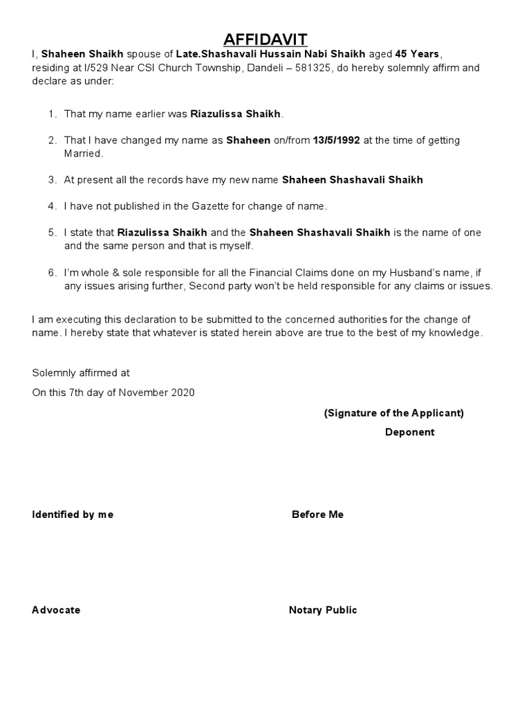 Affidavit: (Signature of The Applicant) Deponent | PDF | Social Science