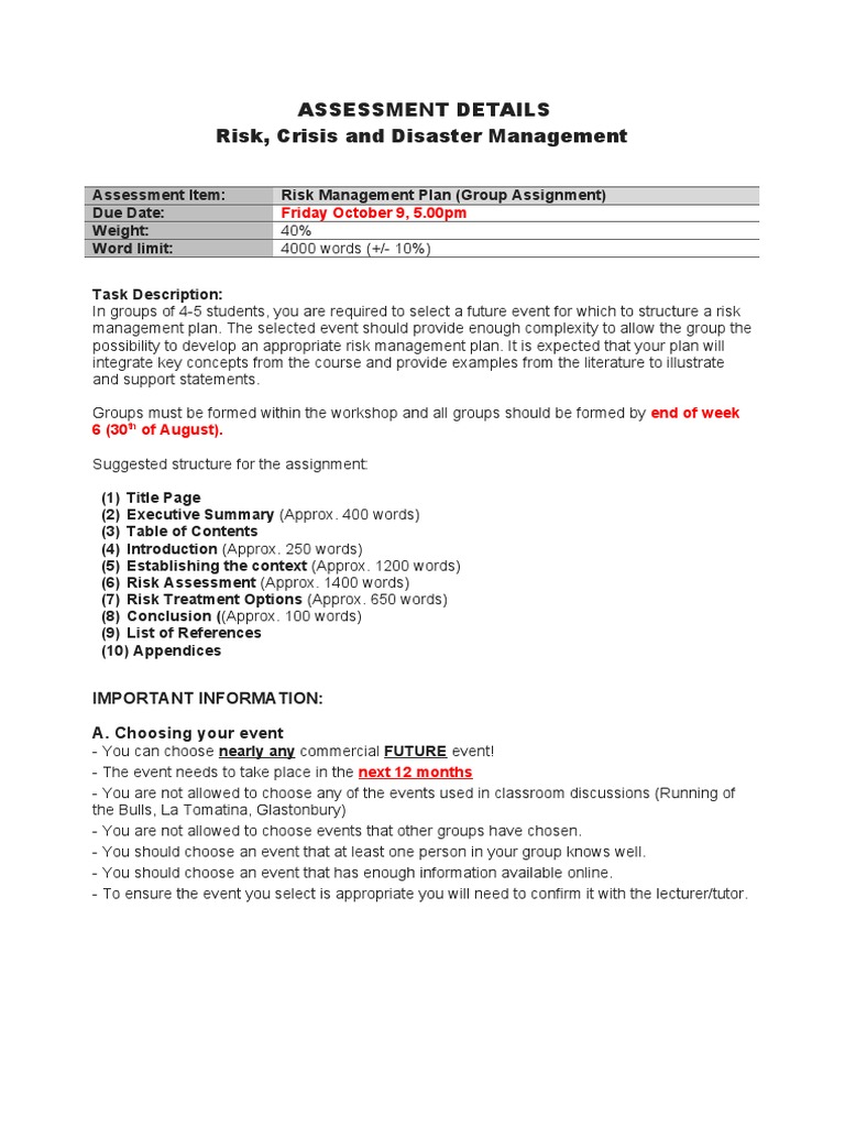 Assignment 2 - RM Plan - Details | Download Free PDF | Risk | Risk ...