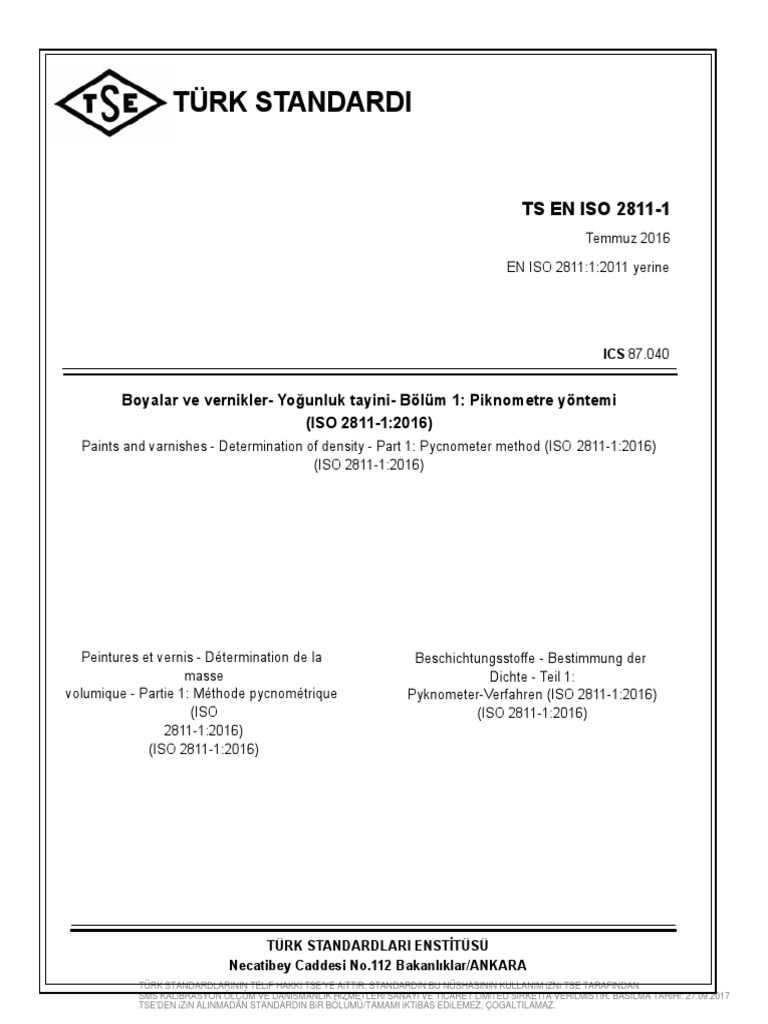 TS - en - Iso - 2811 - 1 Pi̇knometre 2016 | PDF