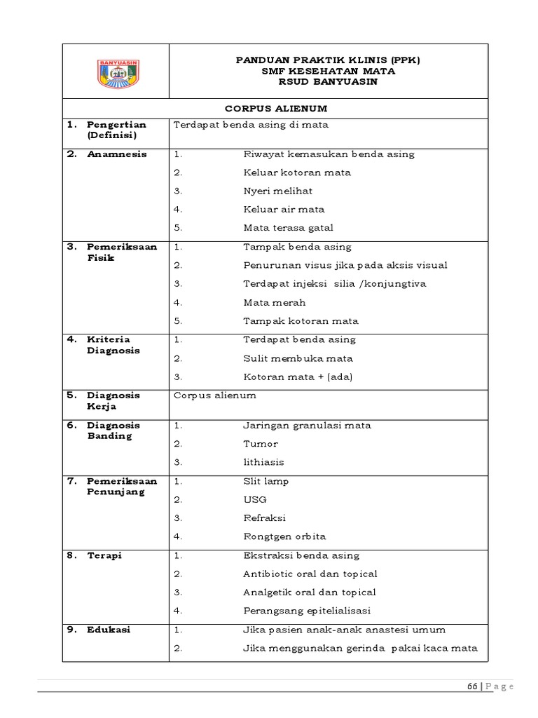 PANDUAN PRAKTIK KLINIS EKSTRAKSI CORPUS ALIENUM | PDF