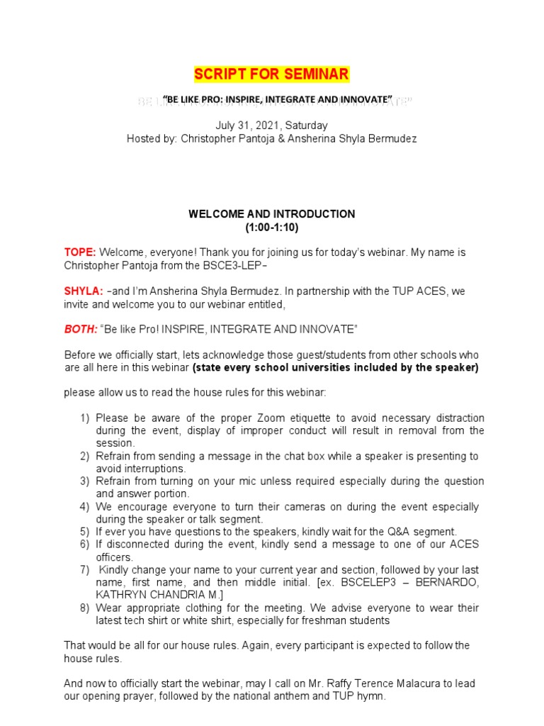 Script For Seminar: "Be Like Pro: Inspire, Integrate and Innovate ...