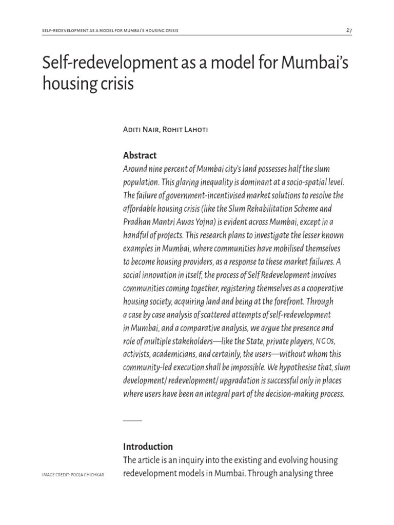 02 Self-Redevelopment As A Model For Mumbai's Housing Crisis - Aditi Nair, Rohit Lahoti | PDF ...
