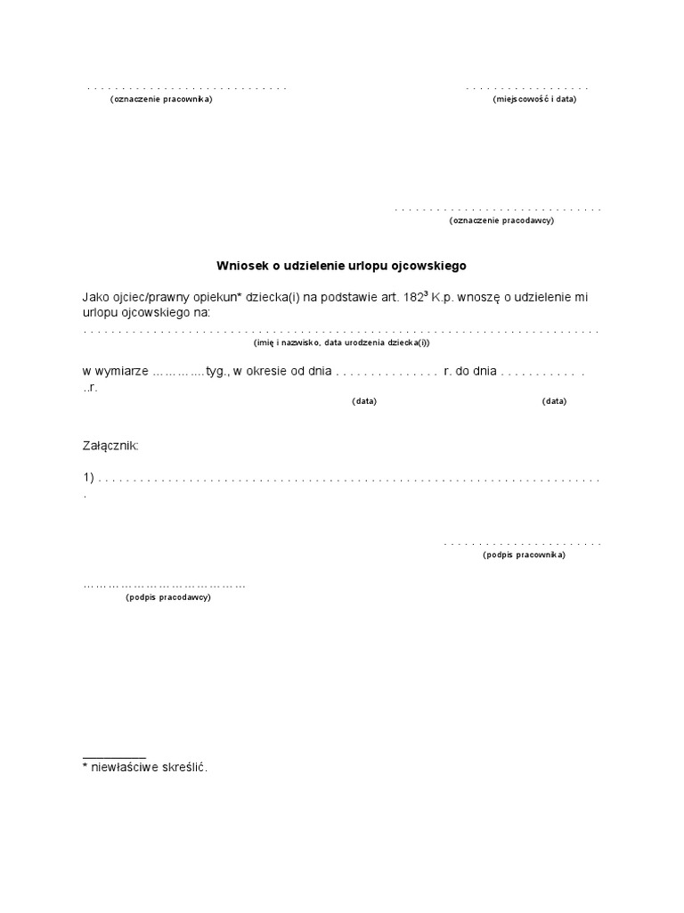 Wniosek o Urlop Ojcowski | PDF