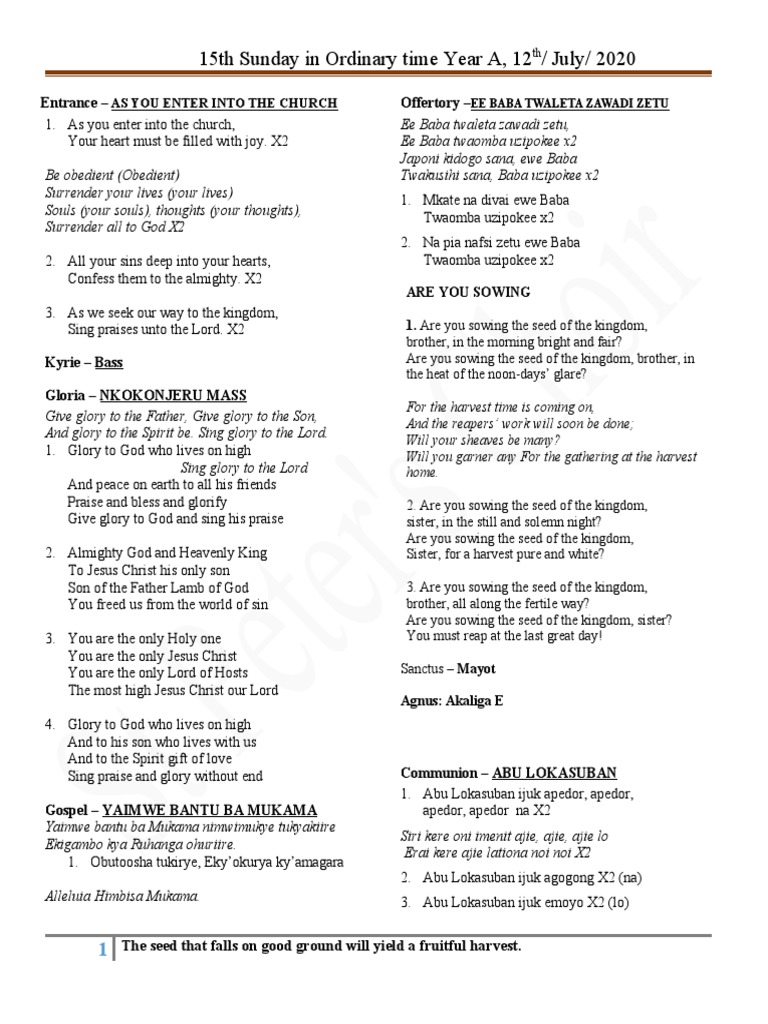 15th Sunday in Ordinary Time | PDF | Christian Worship And Liturgy ...