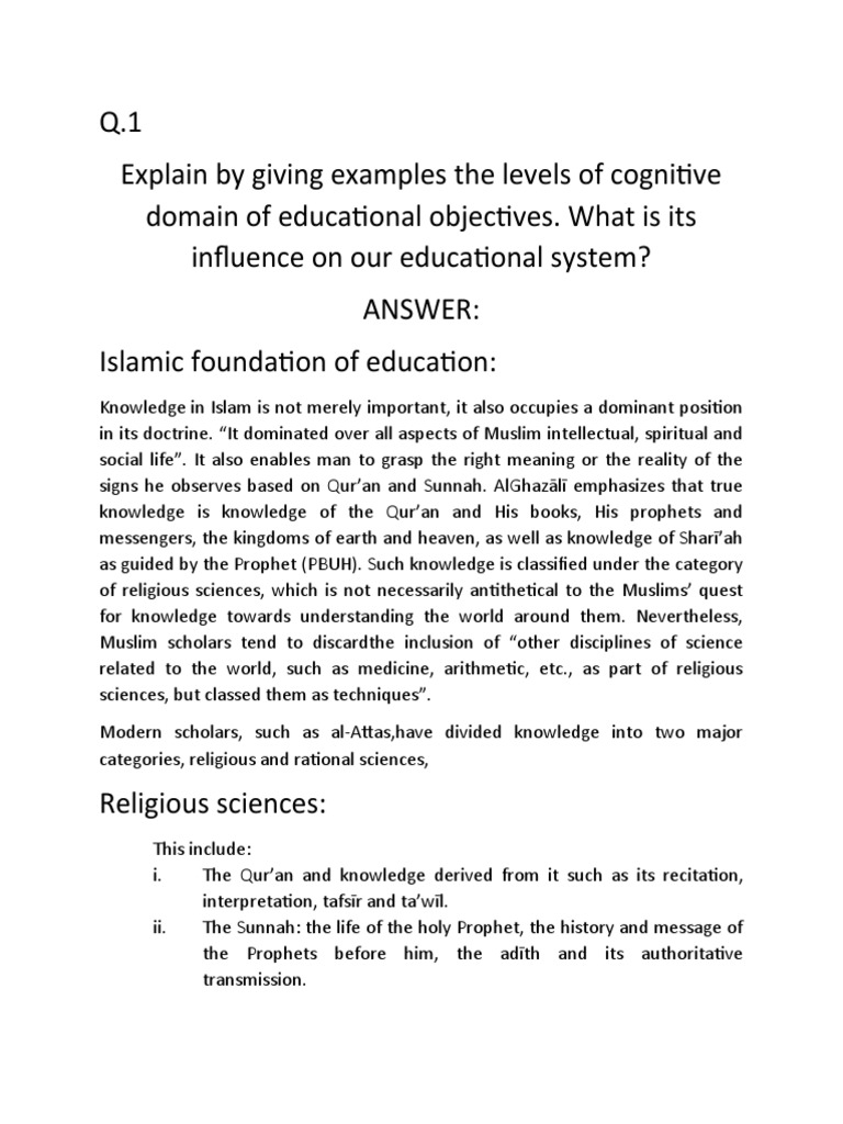 Q.1 Explain by Giving Examples The Levels of Cognitive Domain of ...