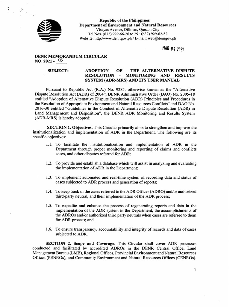 DENR Alternative Dipute Resolution | PDF