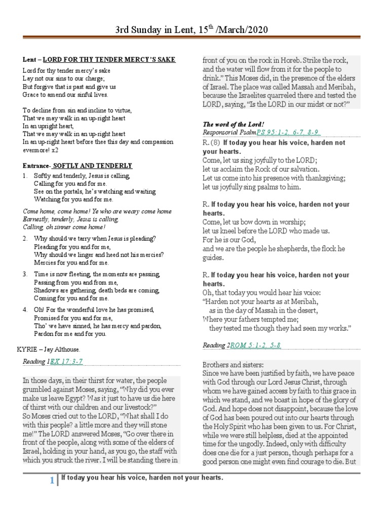 3rd Sunday in Lent, 15 /march/2020: Lent - Lord For Thy Tender Mercy'S ...