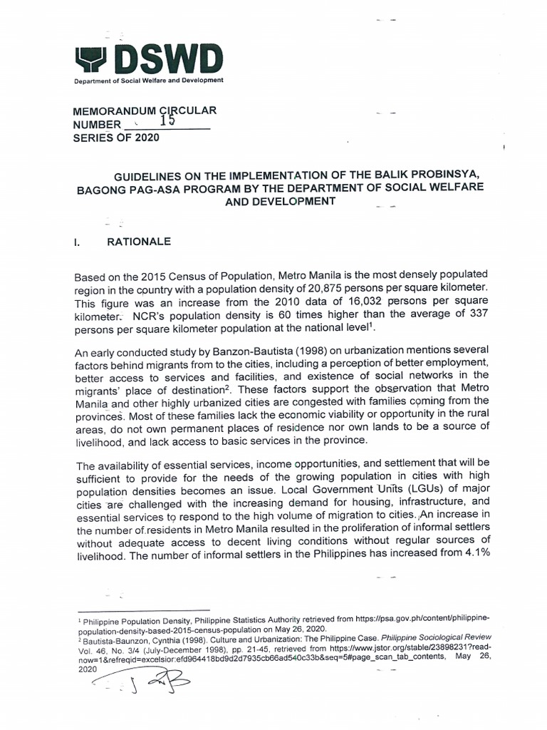 Guidelines On Balik Probinsya Program | PDF